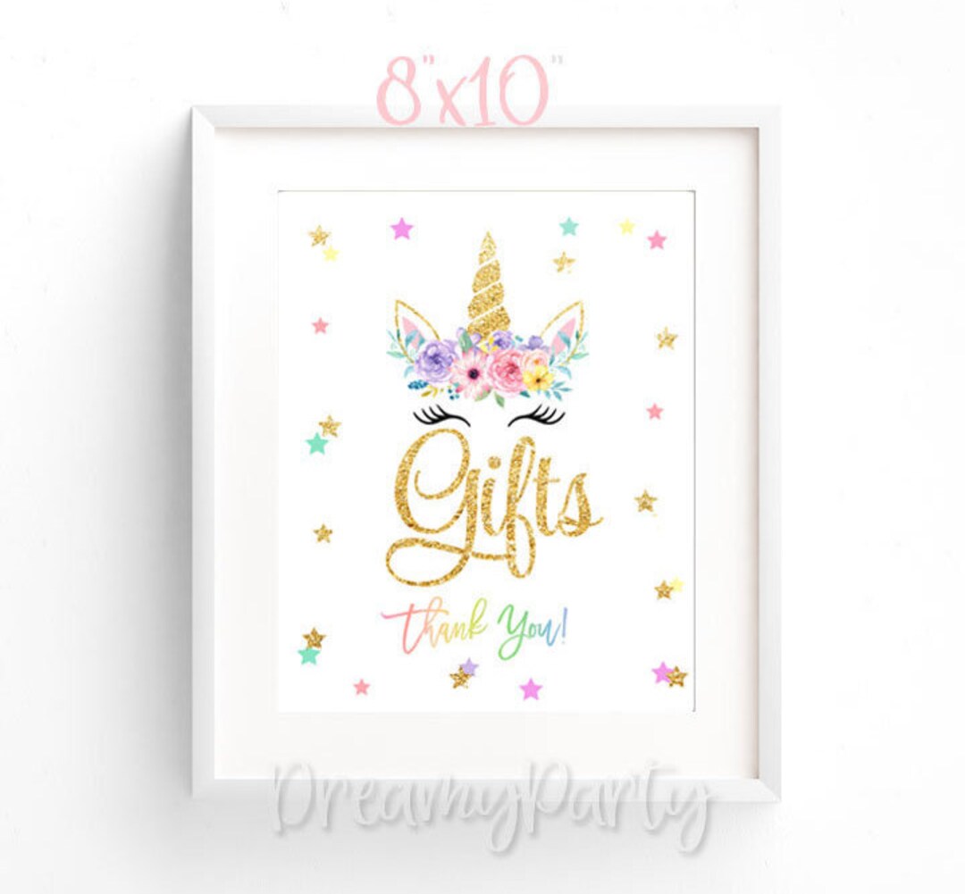 Unicorn Gifts Sign, Floral Unicorn Party Decorations, Gift Table Sign ...