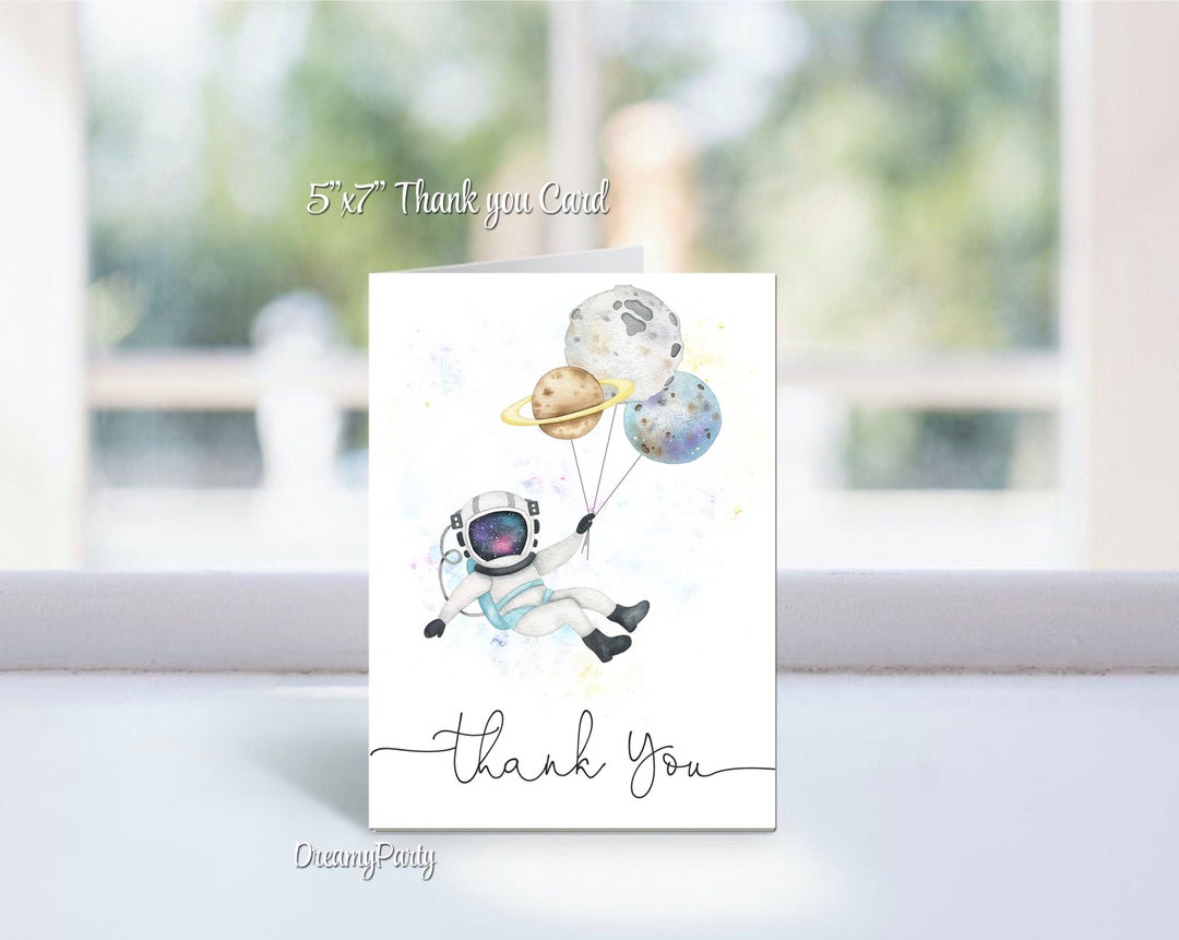 Space Thank You Card, Astronaut Thank You Card, Outer Space Birthday ...