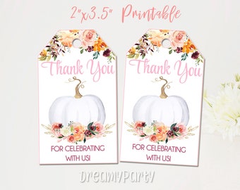 EDITABLE Pumpkin Thank You Tags Burgundy Floral Pumpkin Favor - Etsy