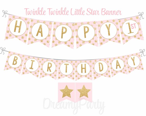Twinkle Twinkle Little Star Banner Pink and Gold Happy - Etsy