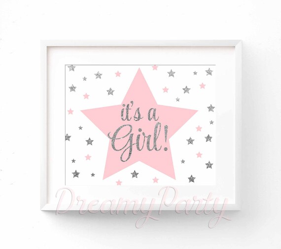 It's a Girl Sign 8x10 Pink and Silver Baby Shower | Etsy