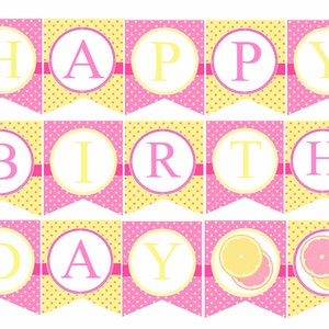 Pink Lemonade Birthday Banner Printable, Pink and Yellow Banner ...