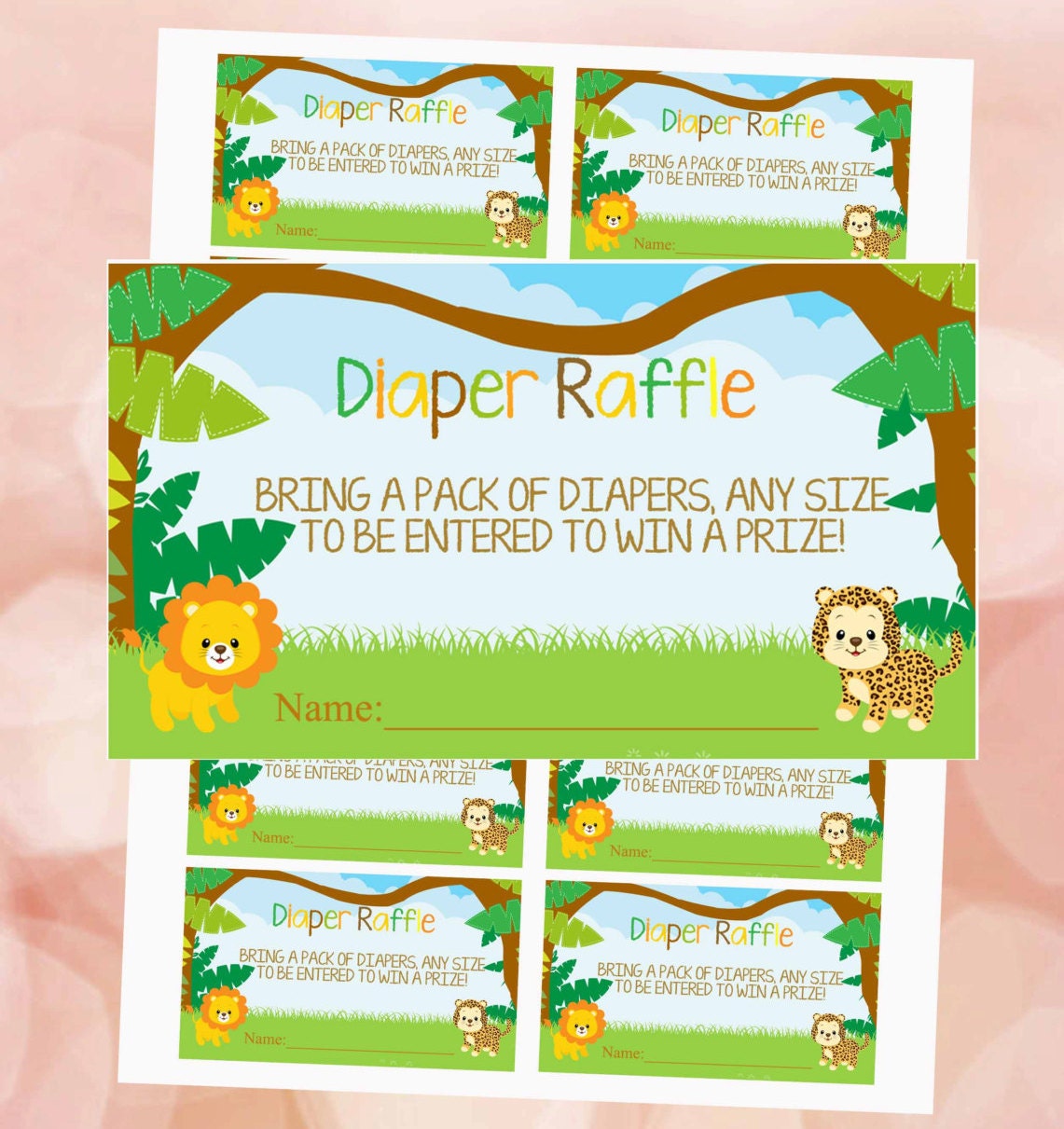 Safari Diaper Raffle tickets printable baby shower jungle | Etsy