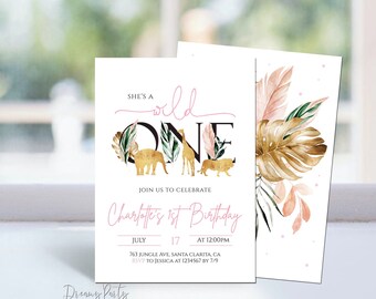 Girl Wild One Birthday Invitation Safari Animals Party - Etsy