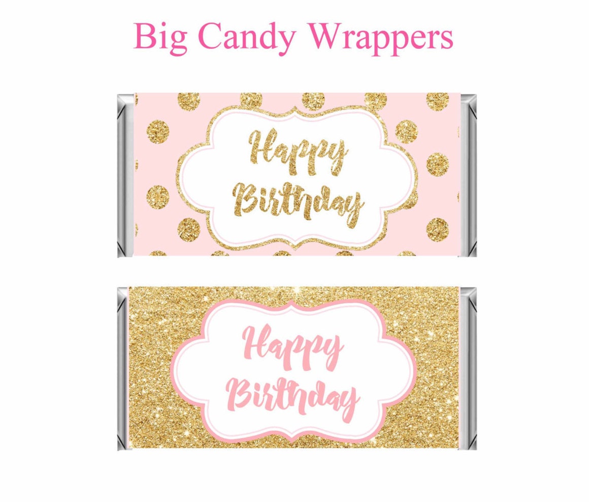 Printable Candy Bar Wrapper Pink and gold Birthday Pink and | Etsy