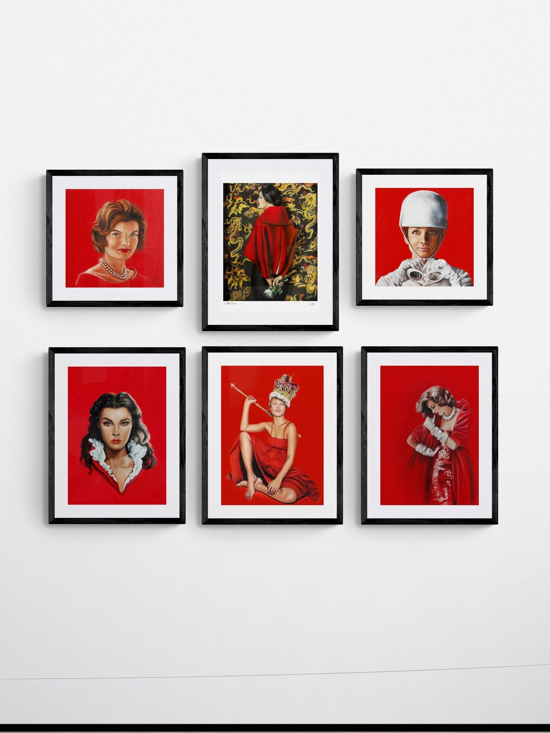 Red Portrait Art Prints: Retro Vibe Gallery Wall - Etsy