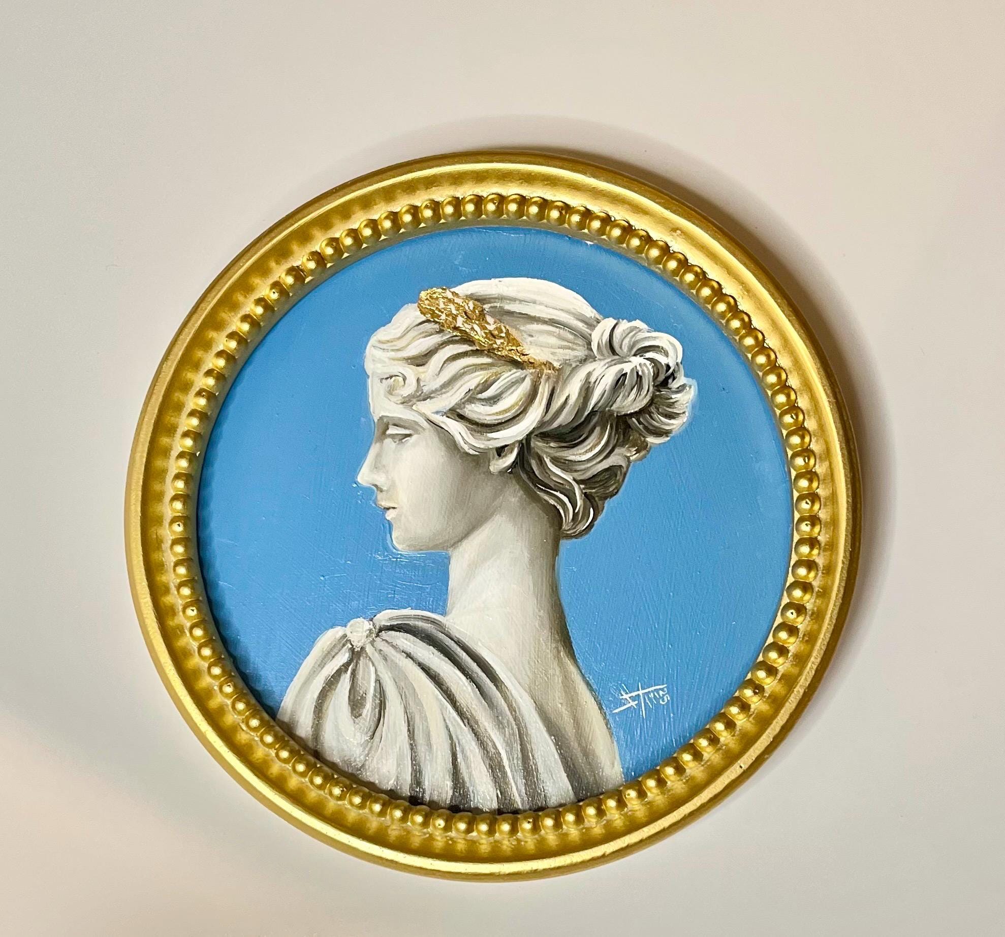 Wedgwood Cameo Painting: Greco-roman Art, Gold Leaf Frame, Signed ...