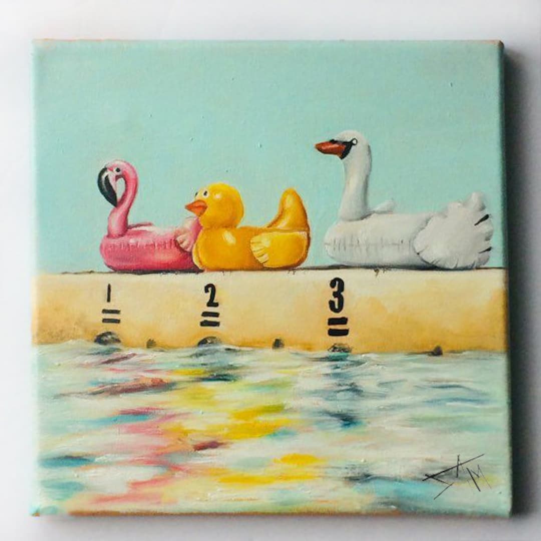 Summer Art Print From Original Oil Painting , Floatie Race by the ...