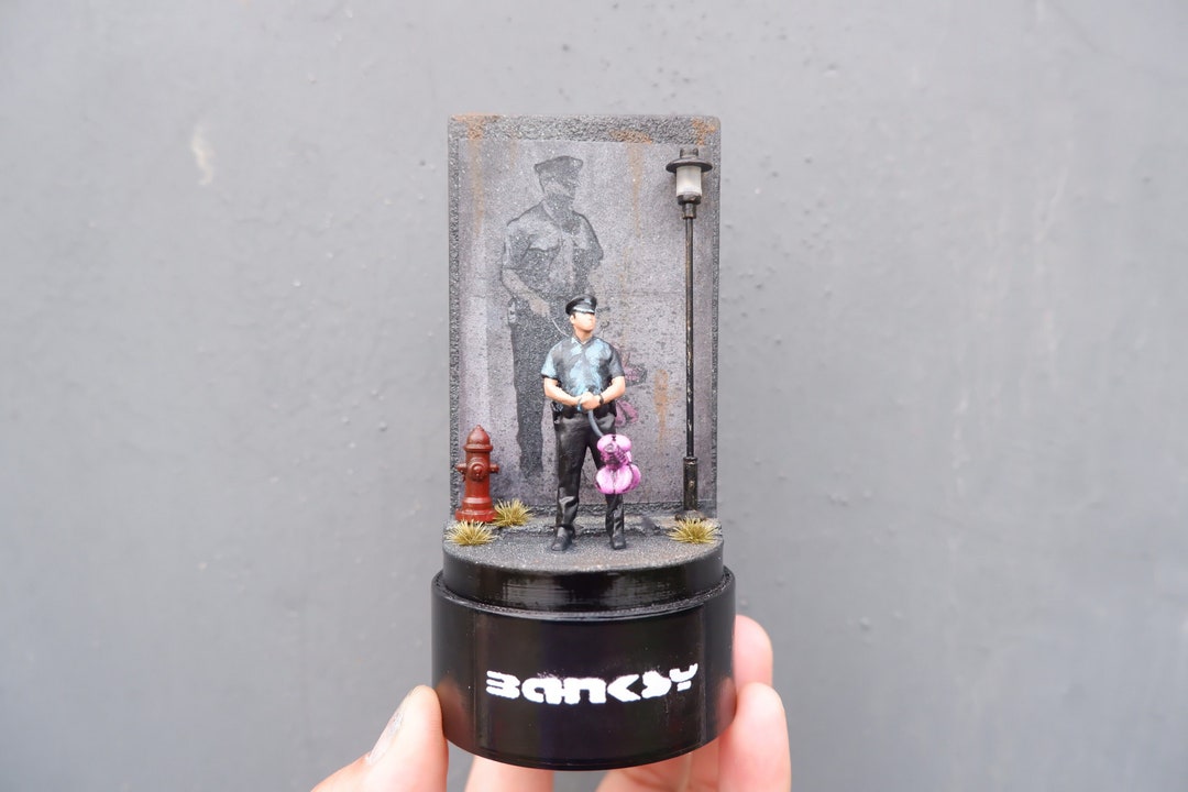 Glass Dome Diorama Graffiti Inpired From Banksy Security Guard With ...