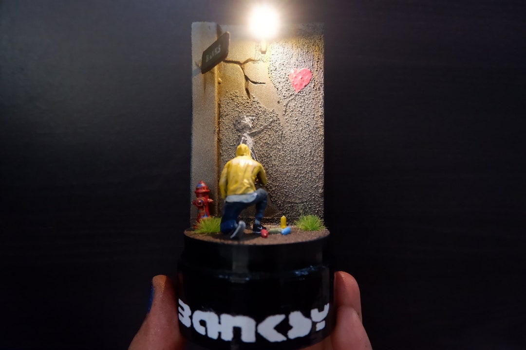 Glass Dome Diorama Graffiti Man Inpired From Banksy Gilr With Ballooon ...