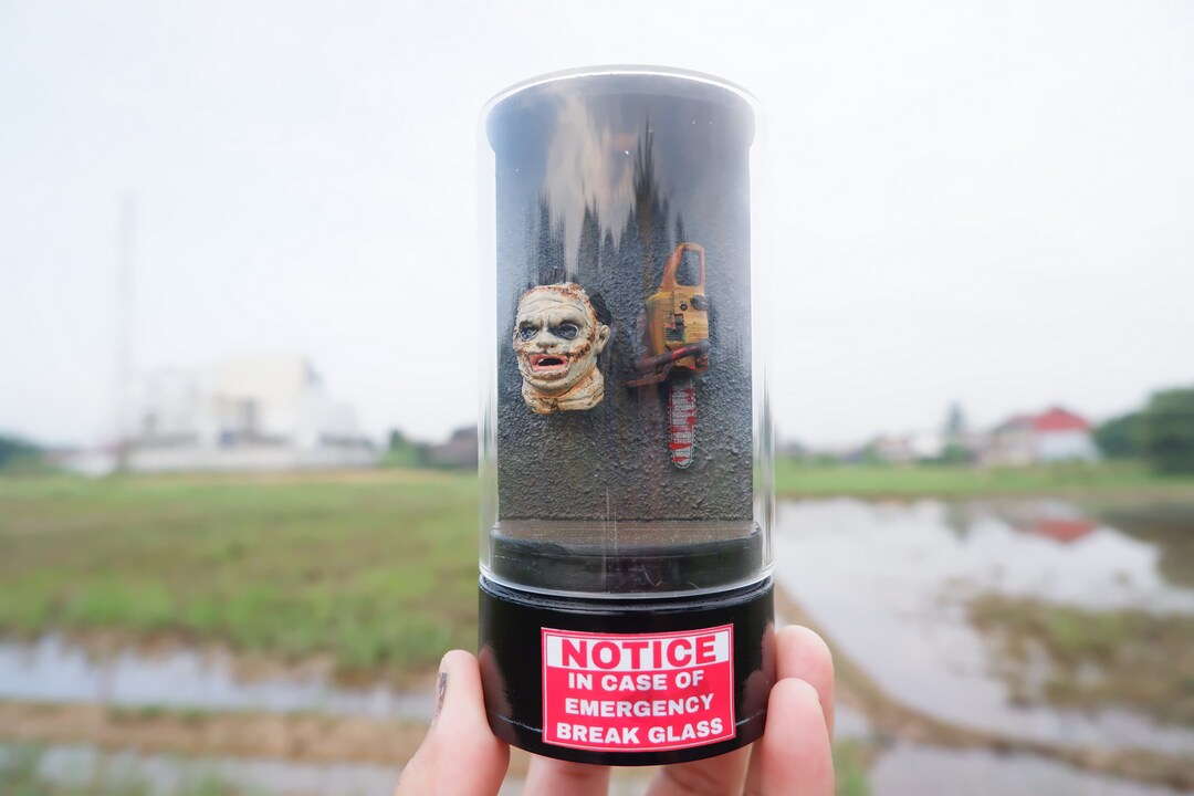 LED Lamp Glass Dome - Leather Face Mask & Chainsaw - Emergency Case ...
