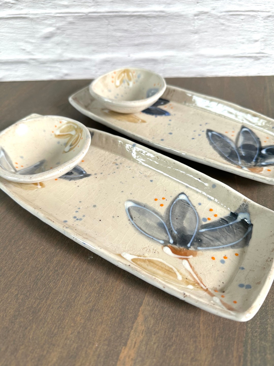 Ceramic Serving Dish Set, Handmade Pottery, Floral Design - Etsy