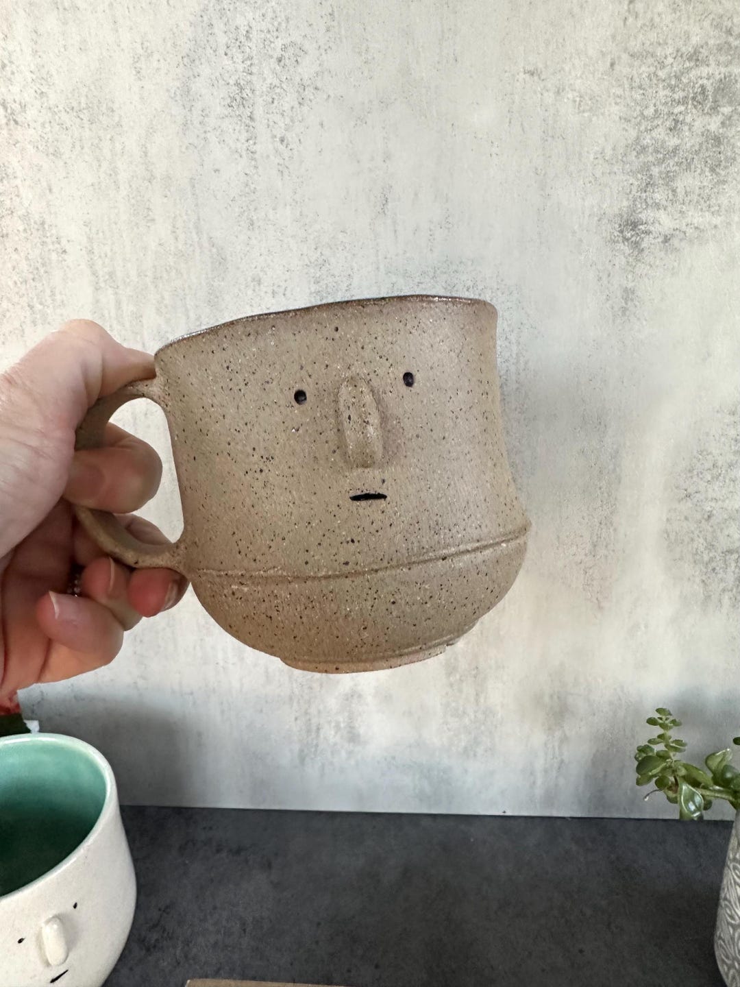 Ceramic Coffee or Cappuccino Mug, Handmade Whimsical Pottery, Face Mug ...