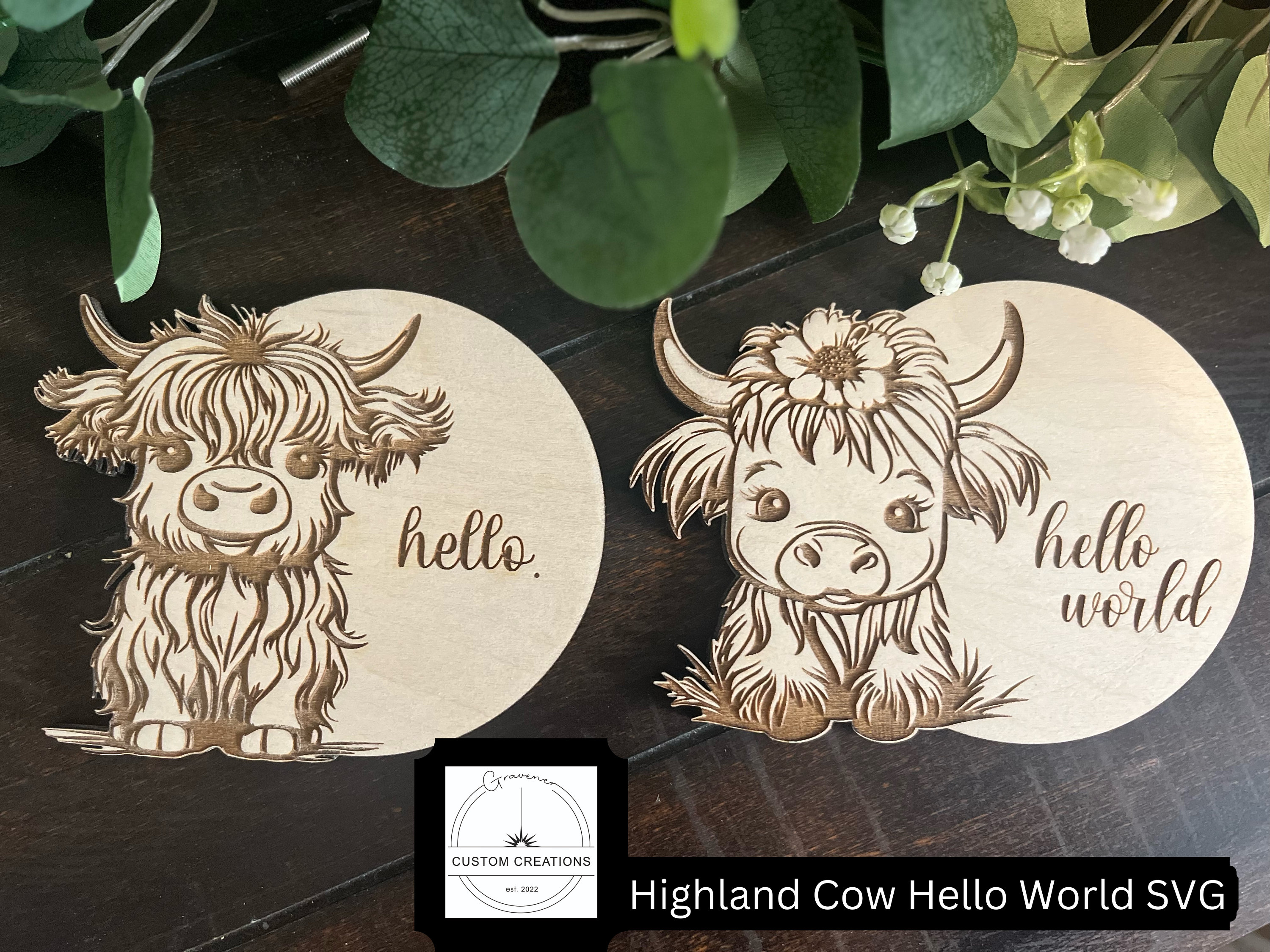SVG File - Highland Cow Hello World Card | Baby Birth Milestone Card ...