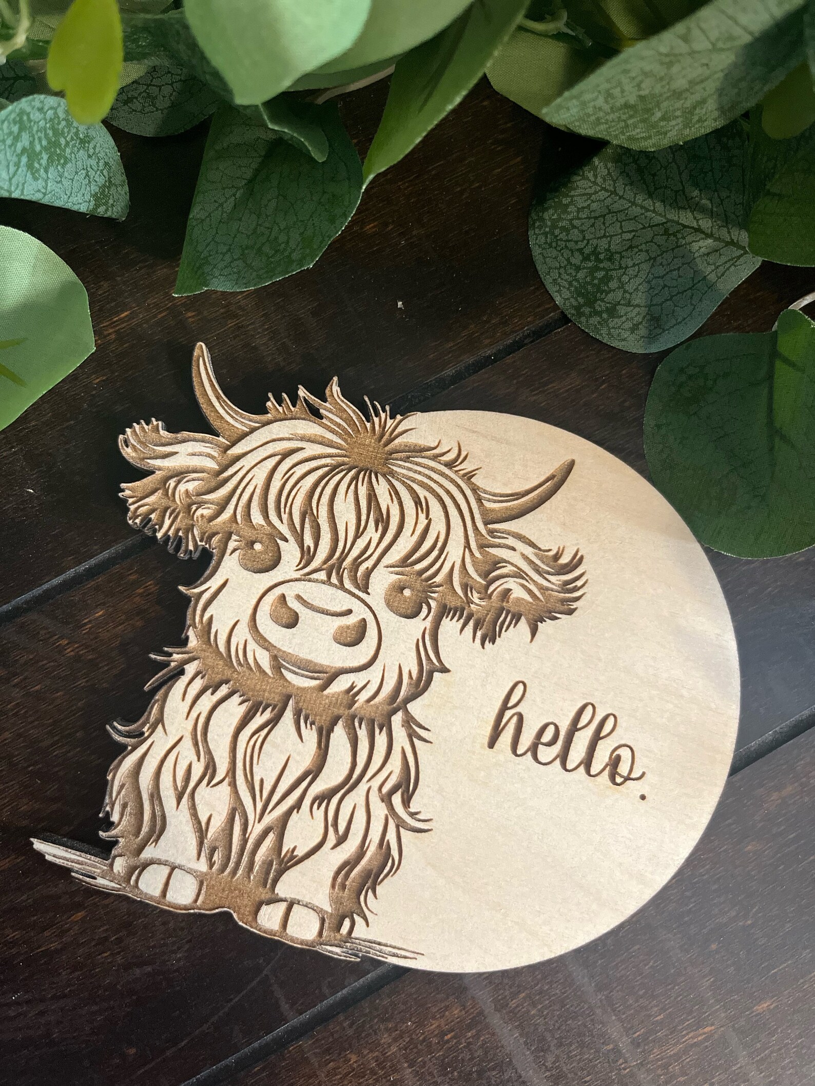 SVG File - Highland Cow Hello World Card | Baby Birth Milestone Card ...