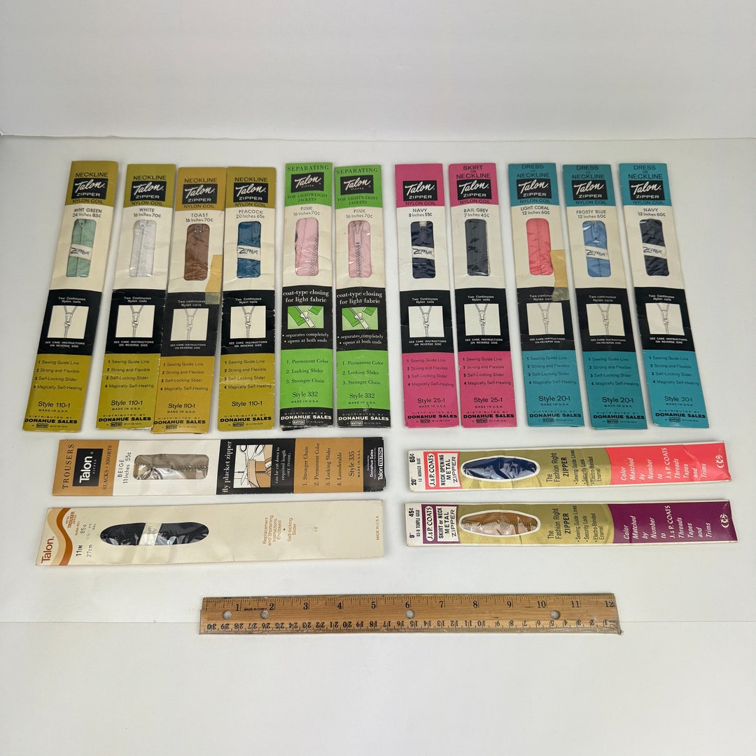 Vintage Retro Sewing Zippers Talon Zipper J & P Coats Variety Made in ...