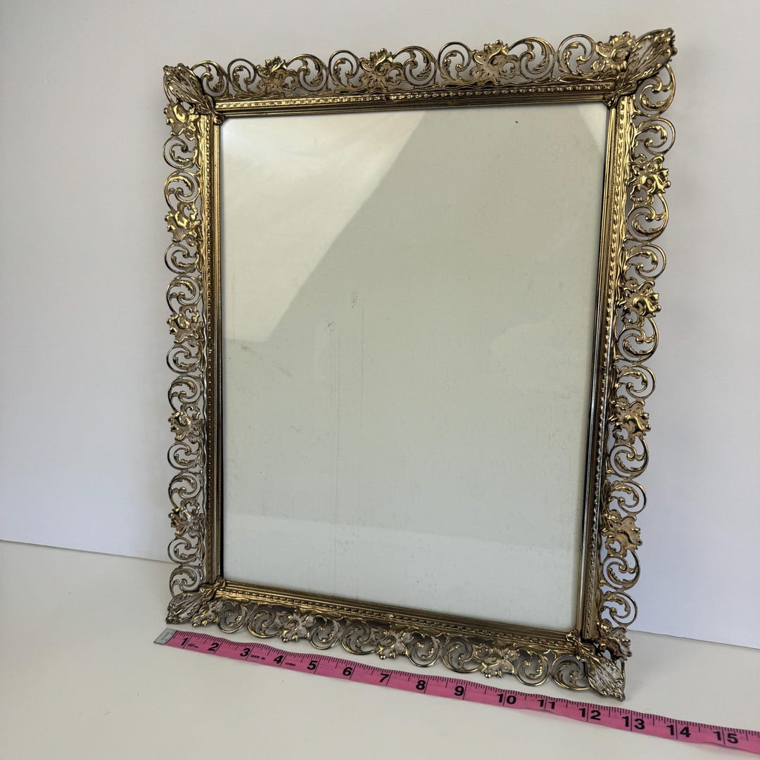 Vtg Gold Ornate Swirls Picture Wall Frame Metal Glass Broken Stand on ...