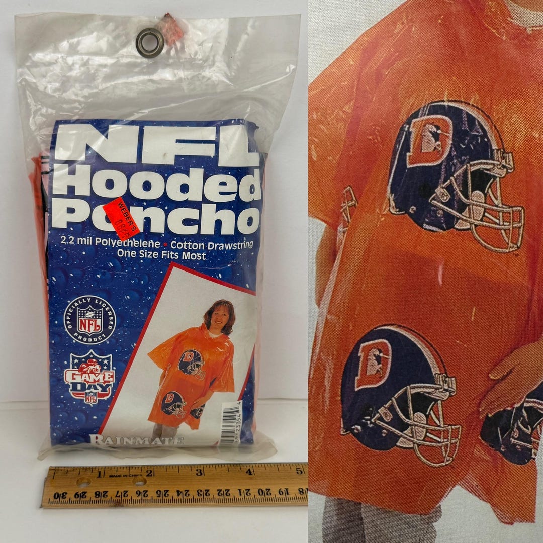 Vtg 90s Sealed NFL Denver Broncos Football Hooded Poncho Orange ...