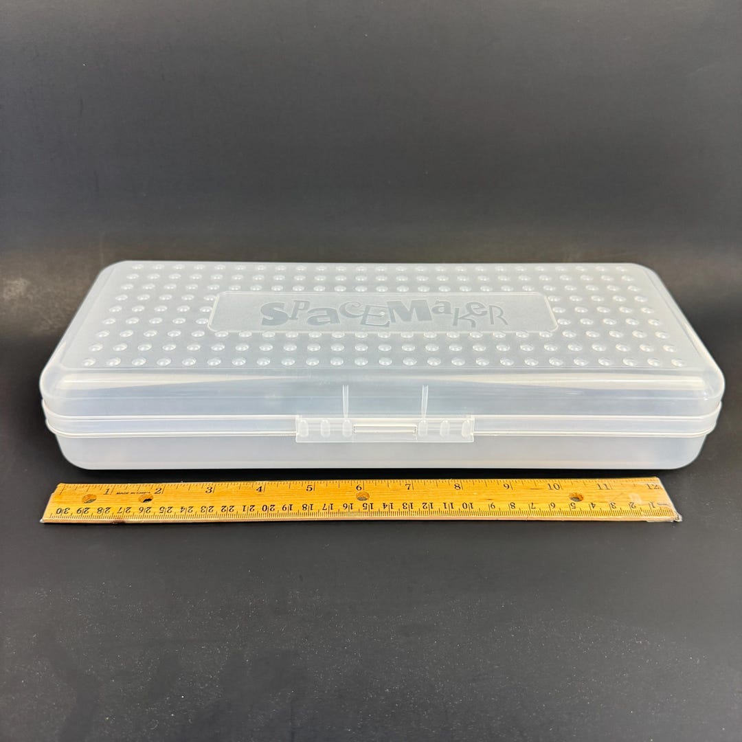 Vtg 90s Spacemaker 13 Inch Plastic Crayon Pencil Box Clear Top and ...
