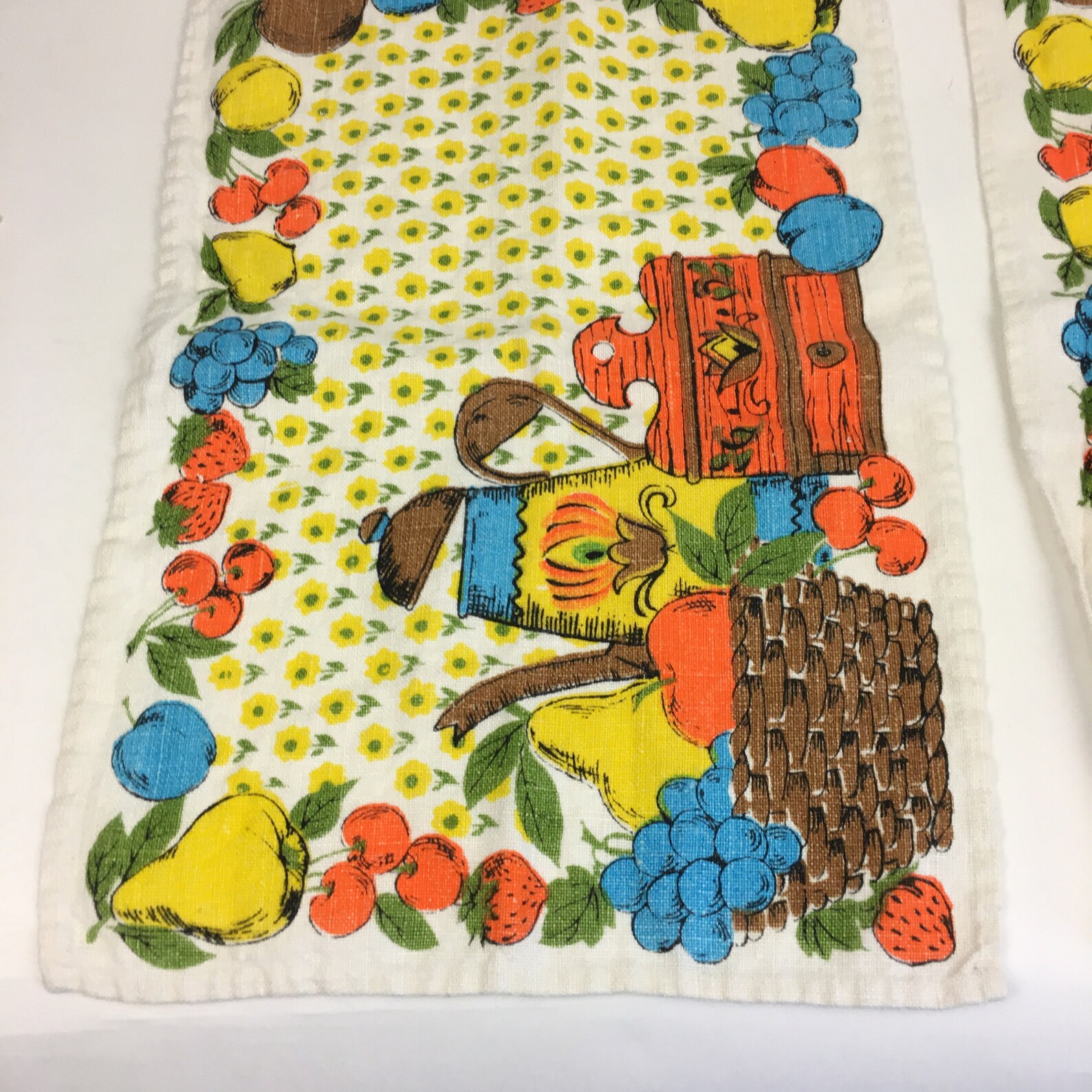 2 Vtg Retro Linen Cloth Fabric Rectangle Placemat Coffee Tea Fruit ...