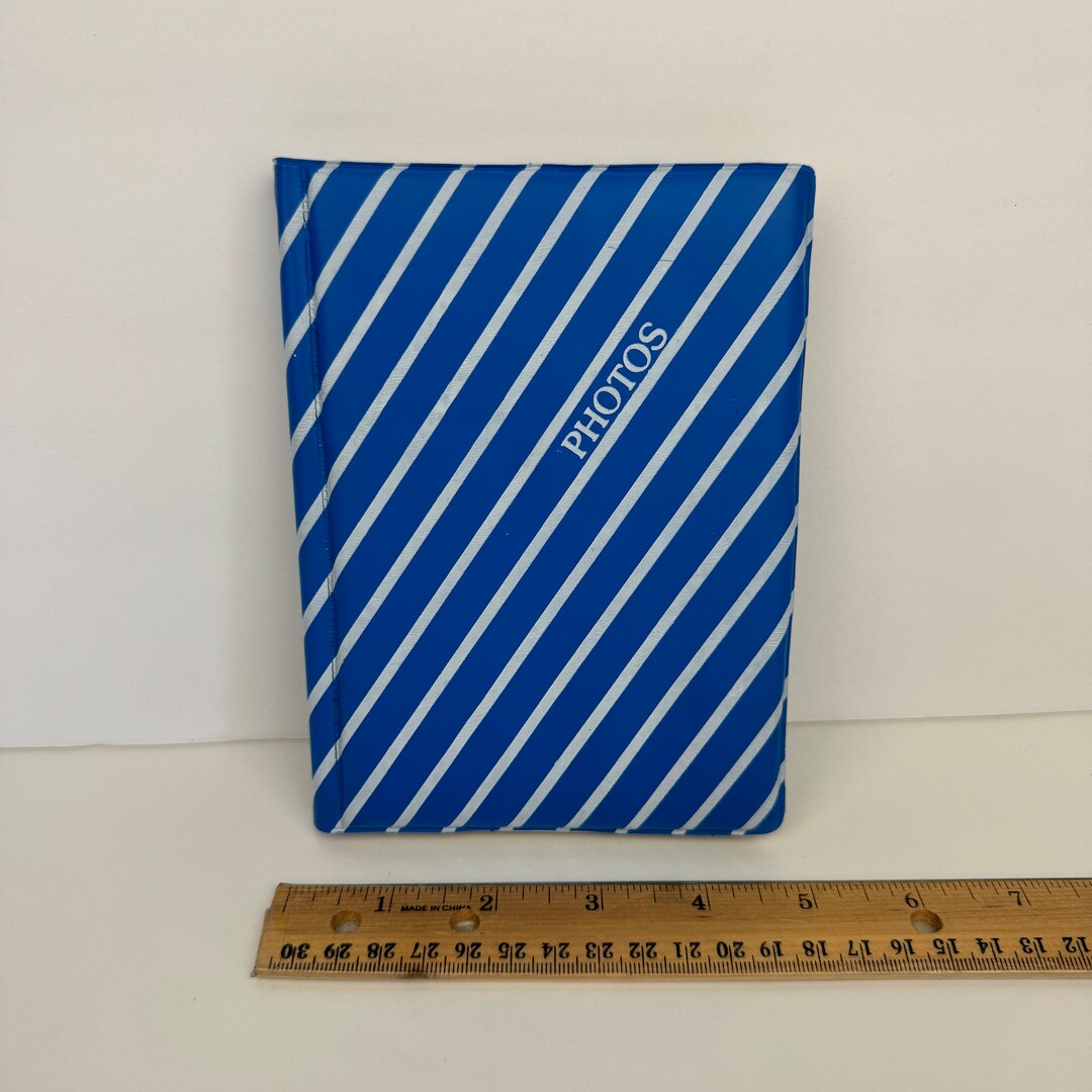 Vtg 80s 90s Photo Pic Album Puffy Soft Squishy Blue White Stripes Fits ...