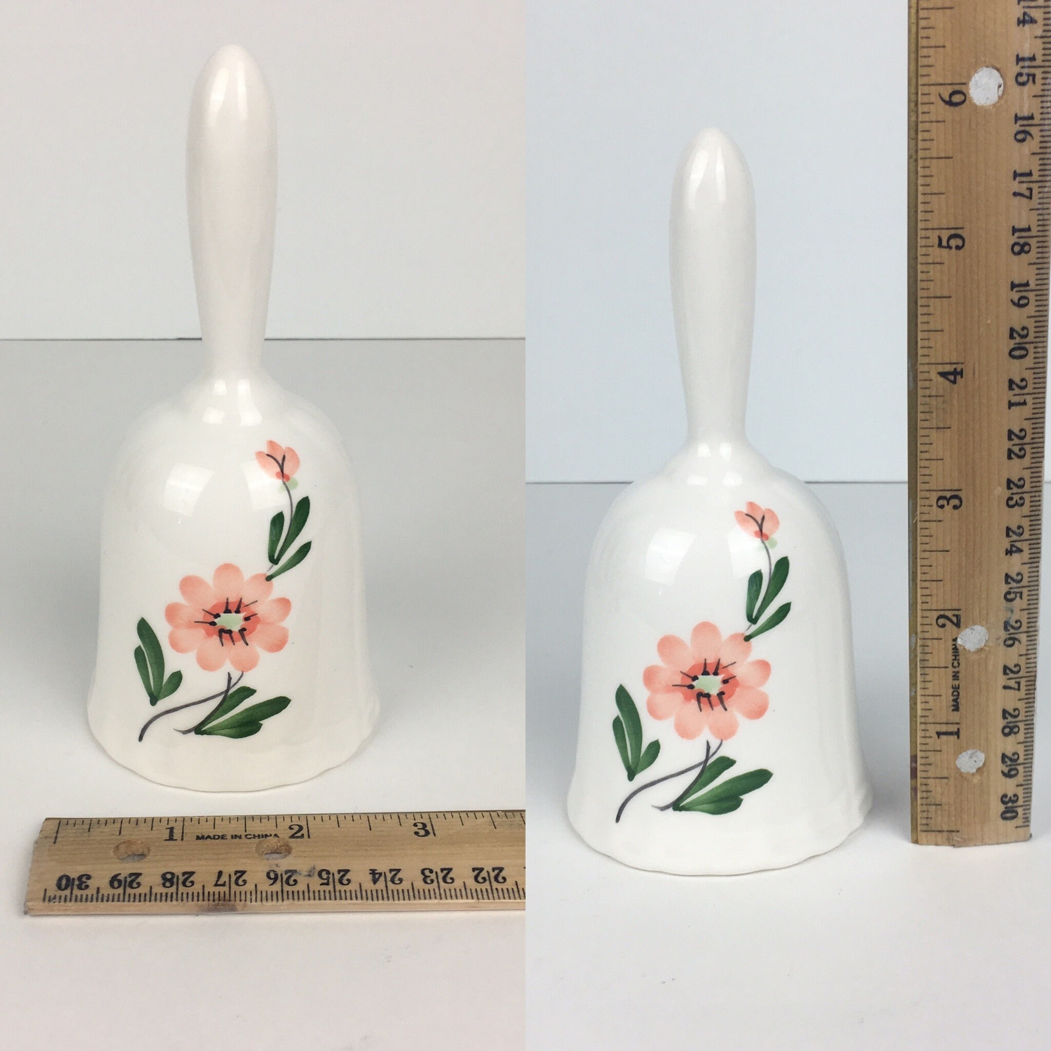 Vtg Ceramic Bell White W Pink Flowers Artistic Gifts Inc Taiwan Buena ...