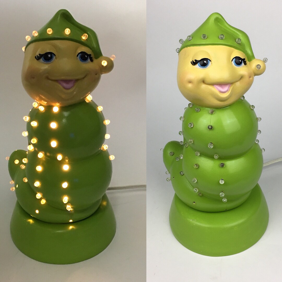 Atlantic Mold Ceramic Green Glow Worm Vtg 80s/90s Hand Painted Light ...