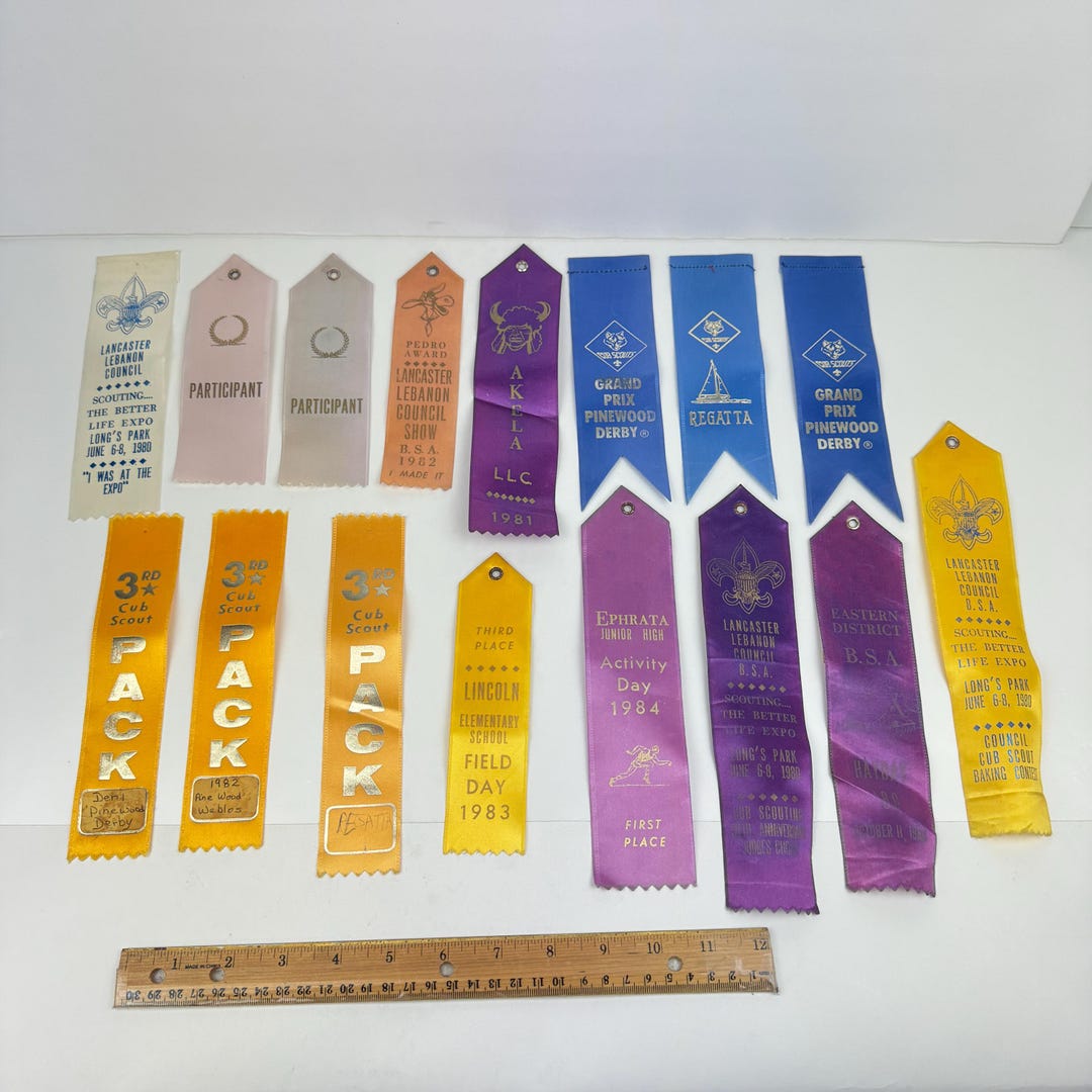 16 Vtg 80s Boy Cub Scouts America Used Ribbons Award Pinewood Derby ...