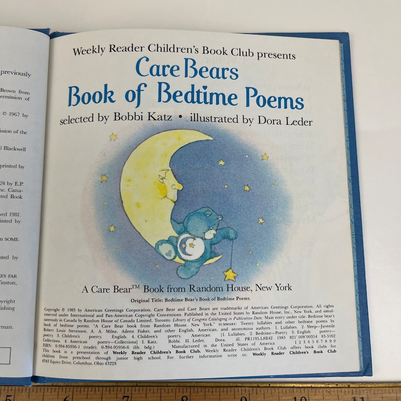 Vtg Care Bears Book of Bedtime Poems Hardcover Nursery Baby Child Book ...