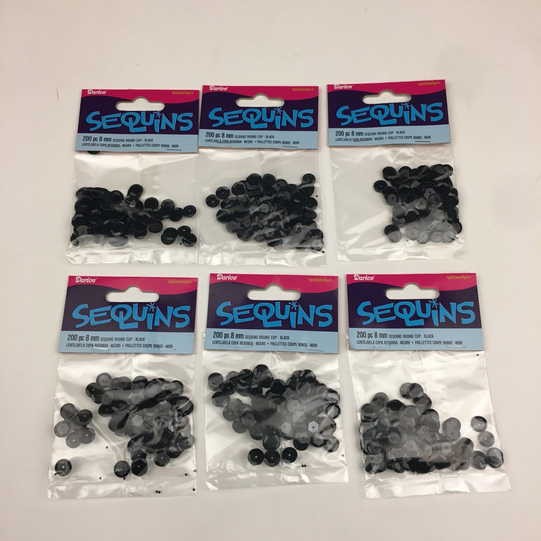 Darice Black Sequins Round Cup 200 Pc Each 8mm 6 Packs Art Crafting ...