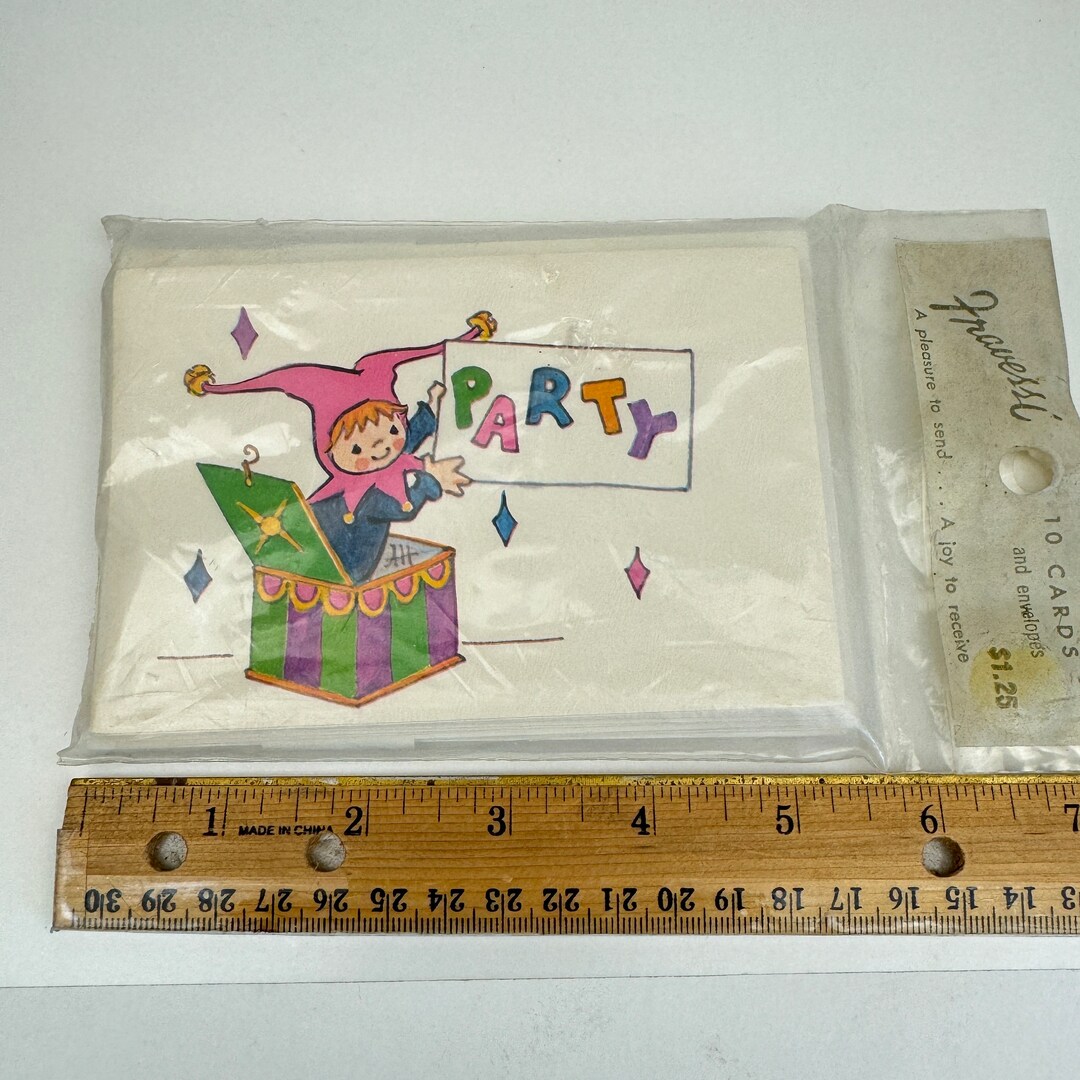 Vtg Fravessi Jester Clown Sealed Pack of Party Invitation Invite ...