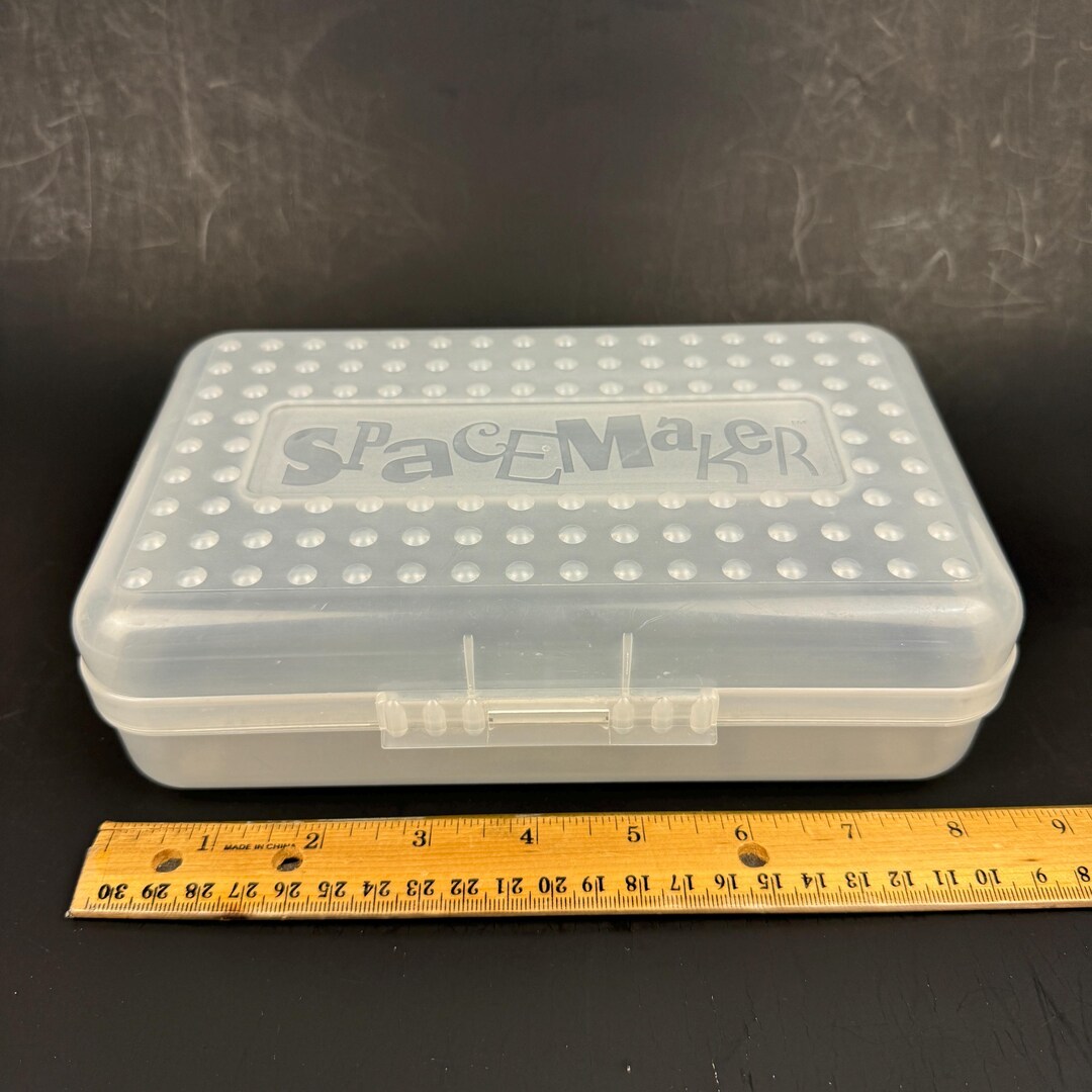 Vtg 90s Frosted Clear Plastic Spacemaker Crayon Pencil Pen Case Hinged ...