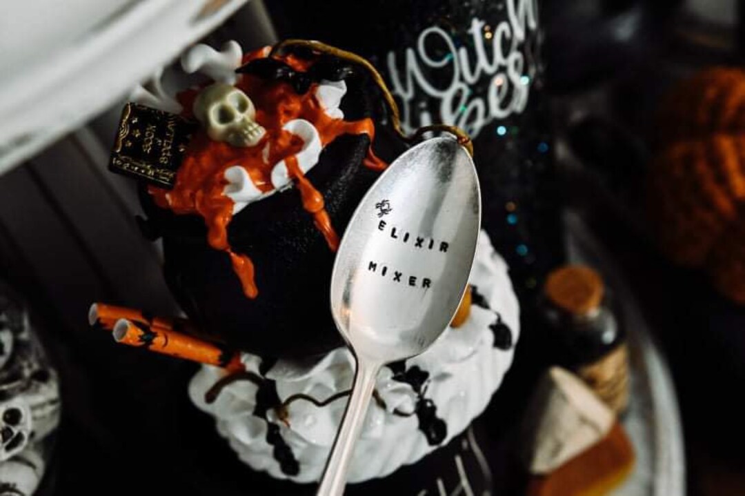 Halloween Spoon Handstamped Teaspoon Elixir Mixer Potion Stirrer Creepy ...