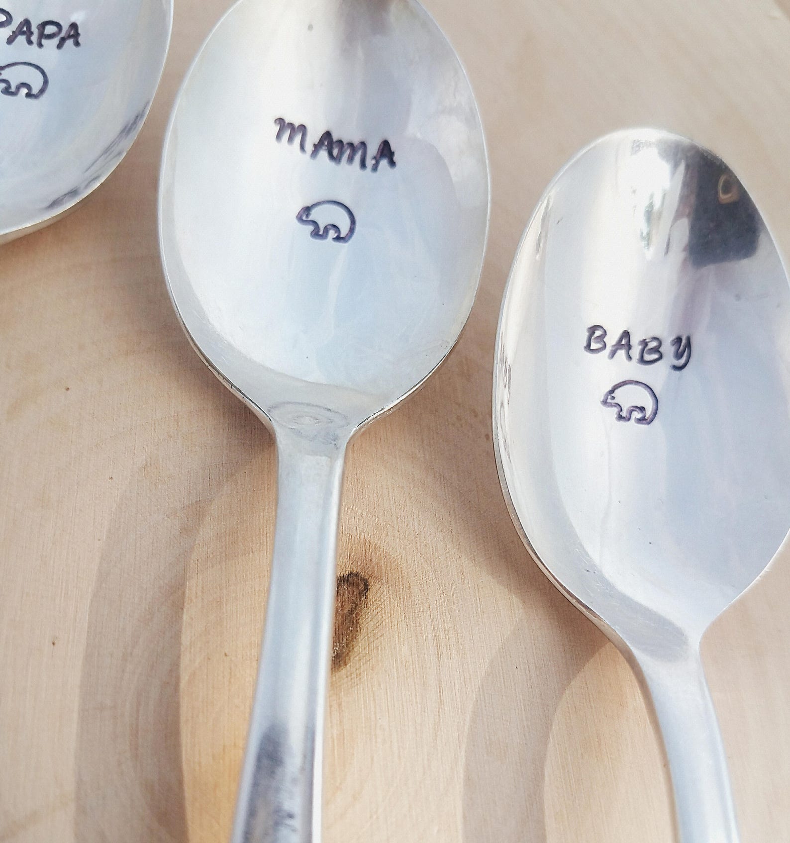 Stamped Family Spoon Set Bear Family Mama Bear Papa Bear Baby Bear Set ...