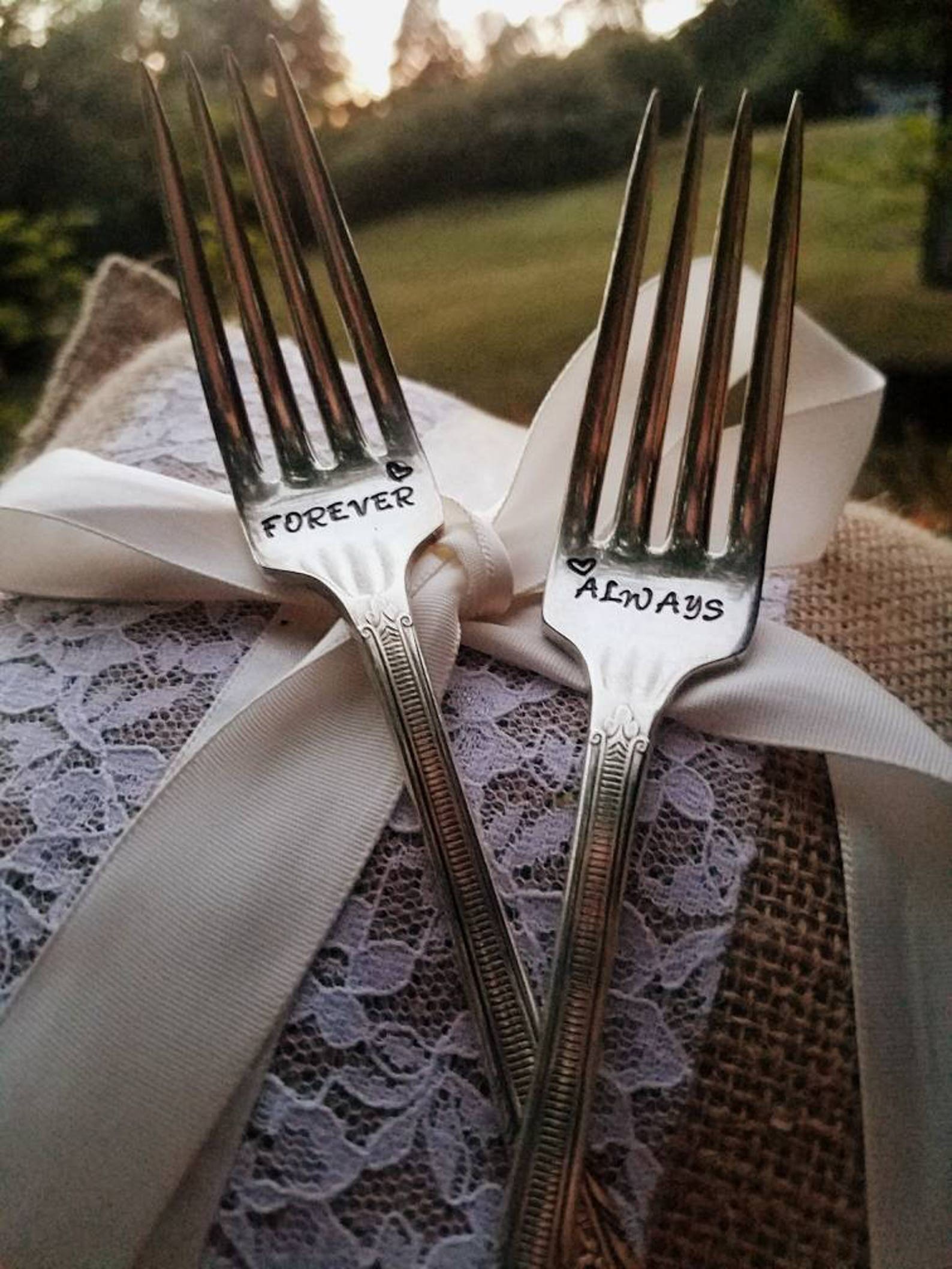 Wedding Fork Set Always and Forever Handstamped Silver Fork - Etsy