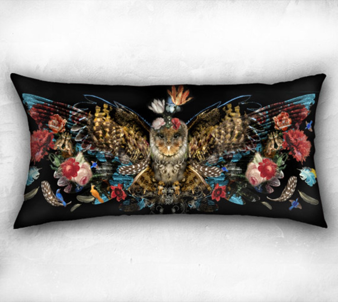 Owl Winged Velvet Throw Pillow Case, Lumbar Pillow Case, Bohemian, Boho ...