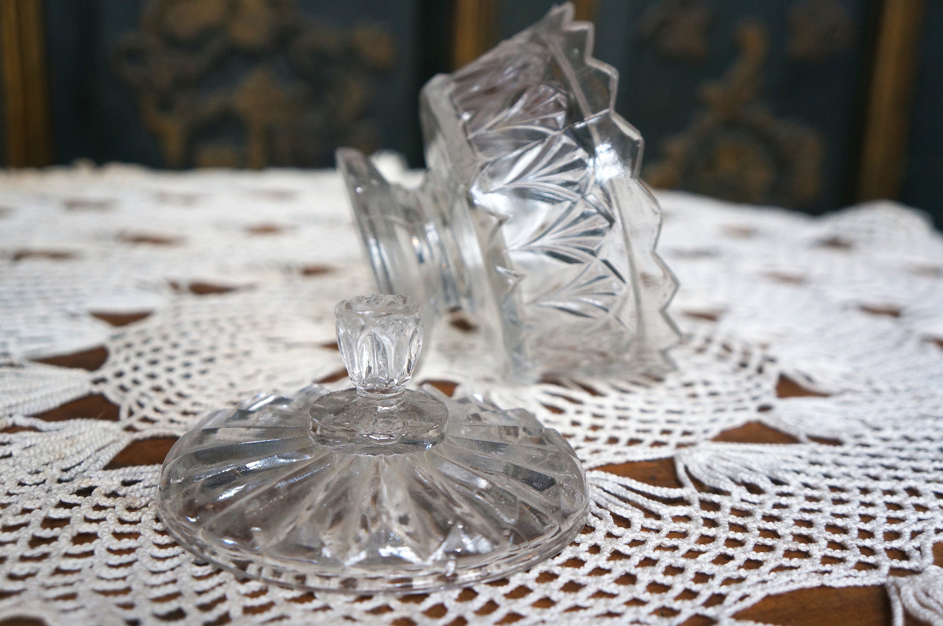 Vintage Footed Glass Candy Dish With Lidantique Glass Dish - Etsy