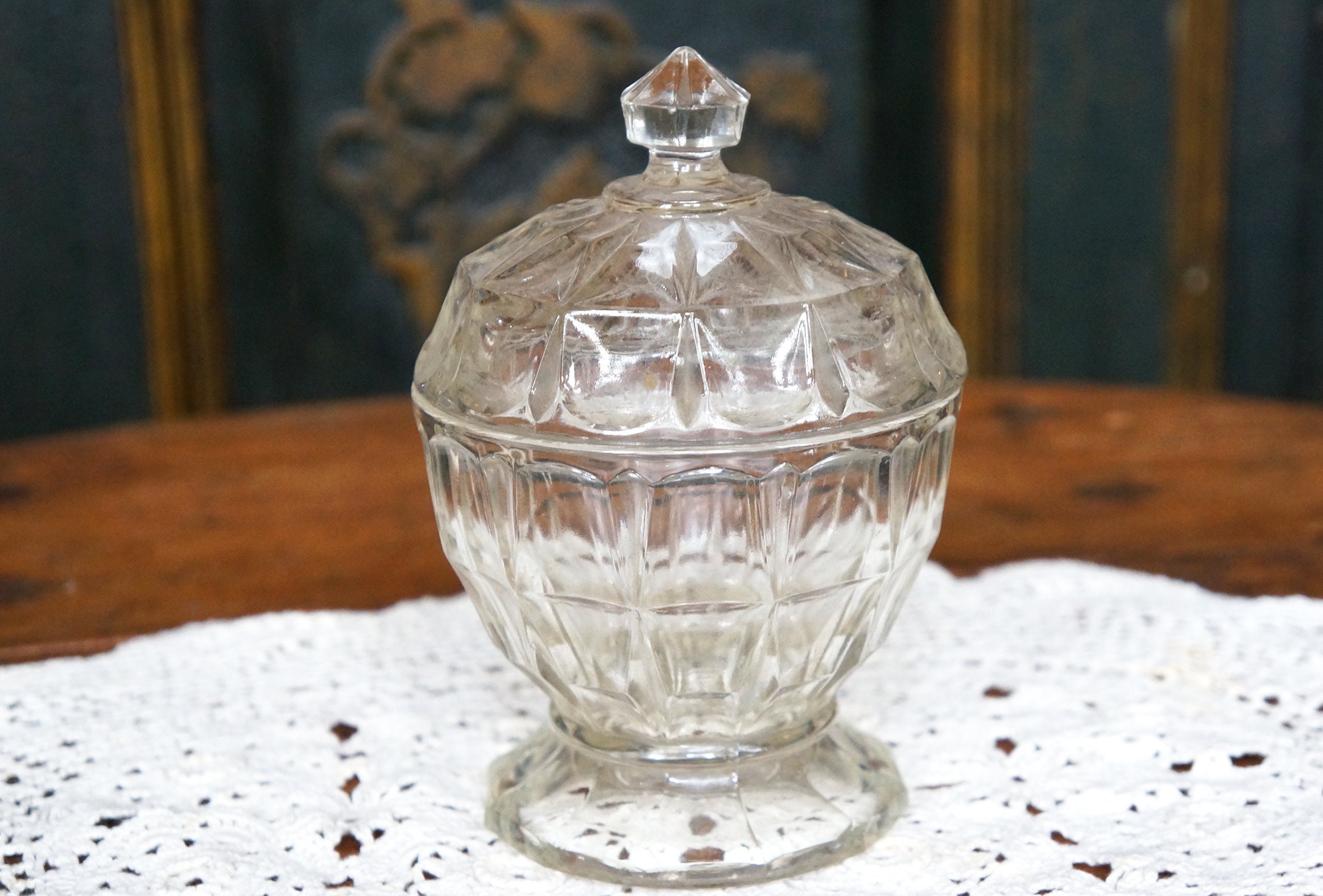 Vintage Footed Glass Candy Dish With Lidantique Glass Dish - Etsy