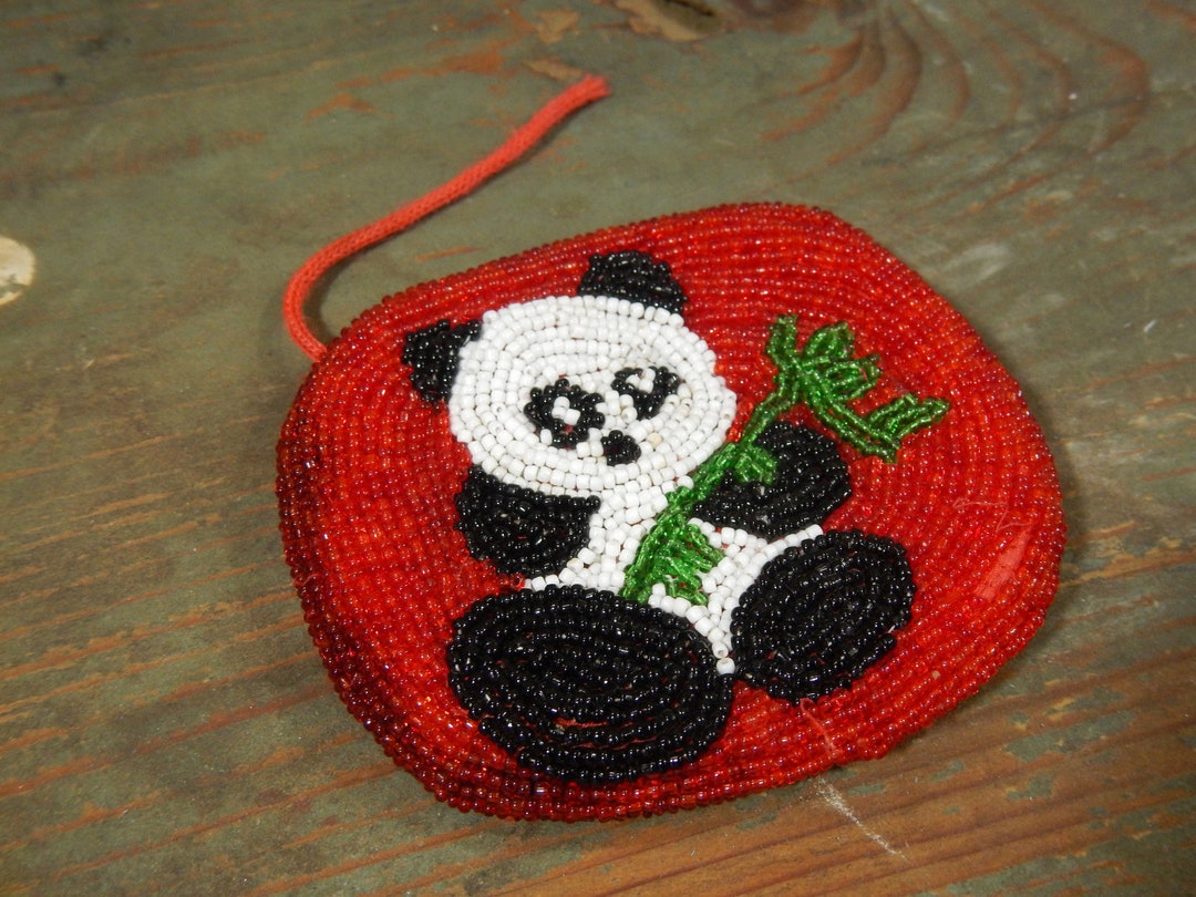 Vintage Panda Beadwork Coin Purse, Vintage Beaded Wallet, Case ...