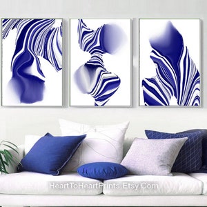 Navy Blue Abstract Painting PRINTABLE Wall Art Set of 3 Posters Large ...