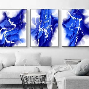 Royal Blue Abstract Gallery Set of 3 Posters Large Blue Abstract ...