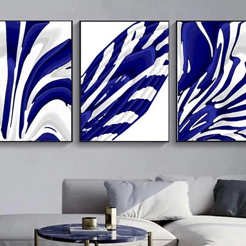 Blue Abstract Painting Set of 2 Prints Navy Blue Abstract Wall - Etsy