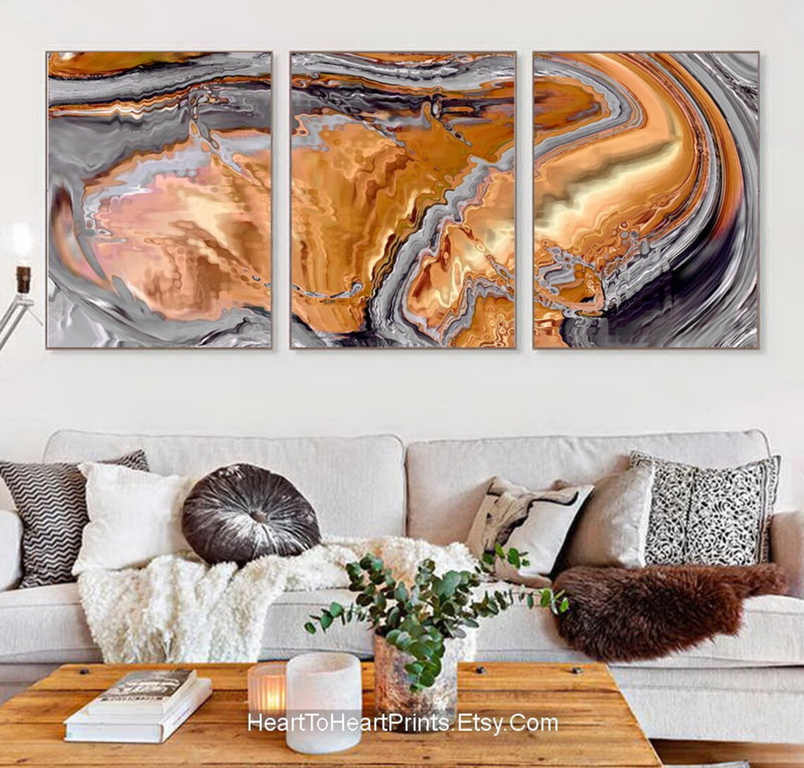 Earth Tone Abstract Painting Set of 3 Posters Brown Yellow | Etsy