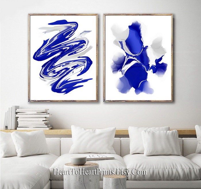 Royal Blue Abstract Gallery Set of 3 Posters Large Blue - Etsy