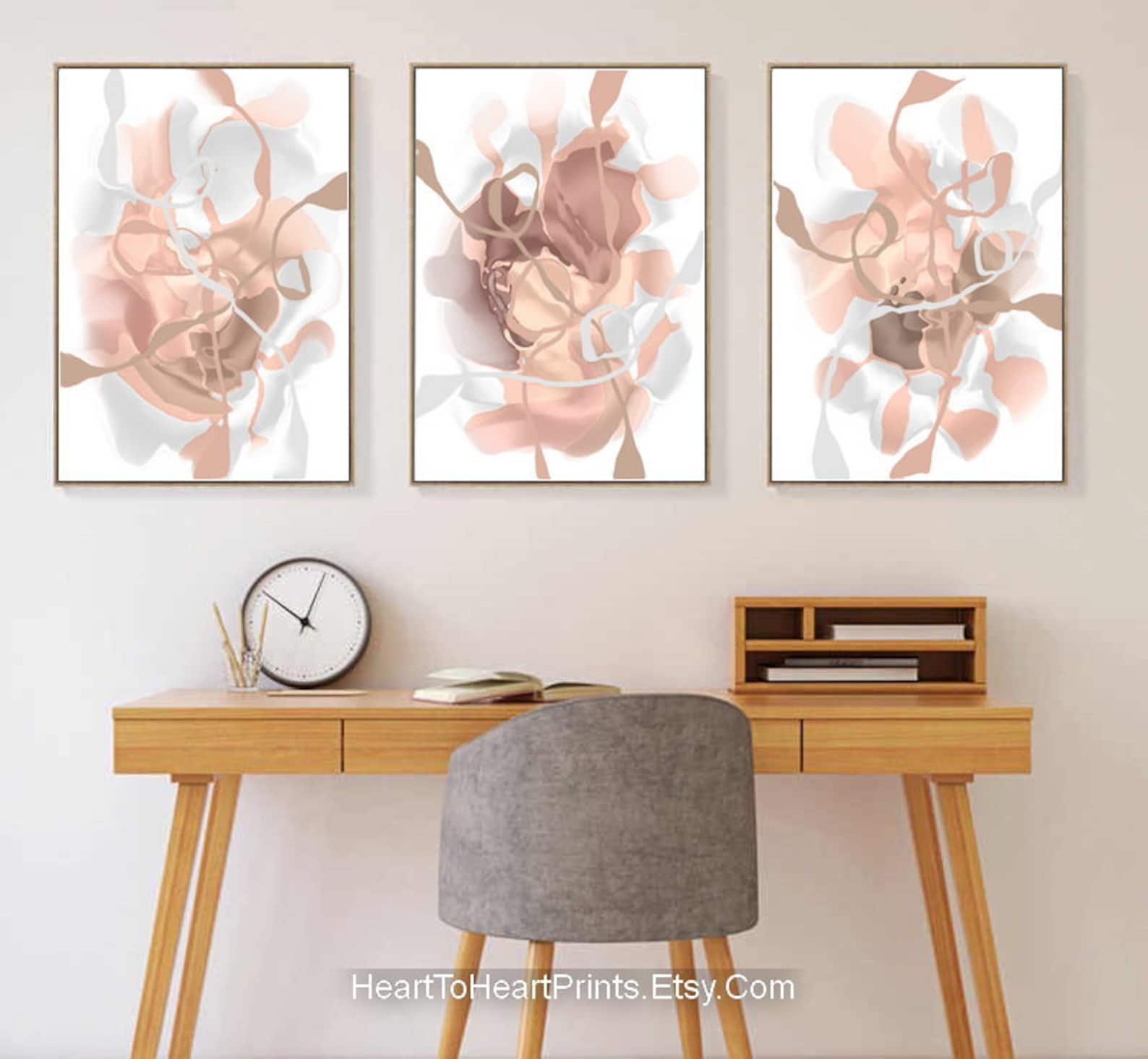 Pastel Pink Abstract Painting PRINTABLE Wall Art Set of 3 - Etsy