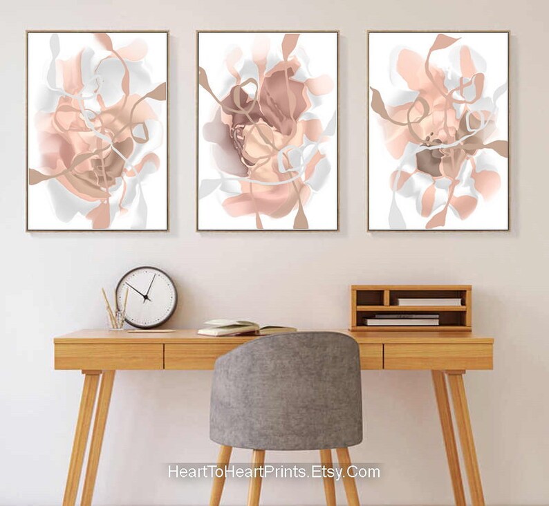 Pastel Pink Abstract Painting PRINTABLE Wall Art Set of 3 - Etsy