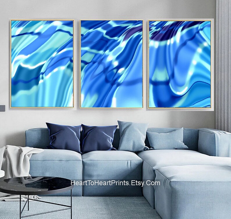 Light Blue Abstract Painting Canvas PRINTABLE Set of 3 Sky Blue Modern ...