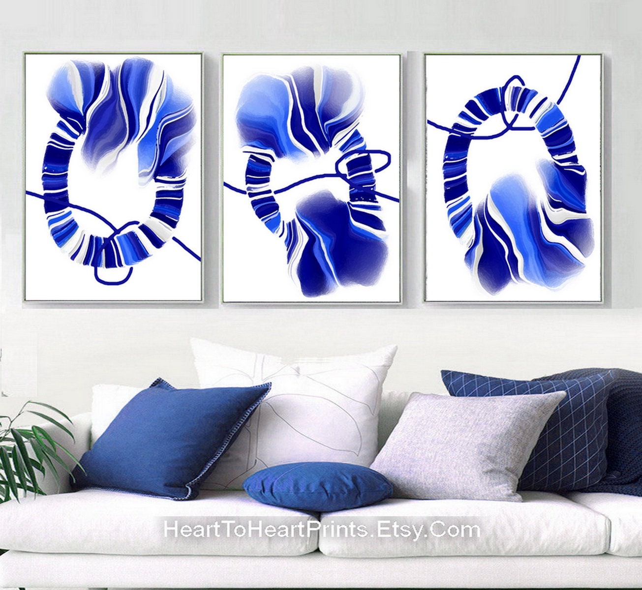 Blue Abstract Painting Set of 3 DIGITAL Download Blue Abstract - Etsy
