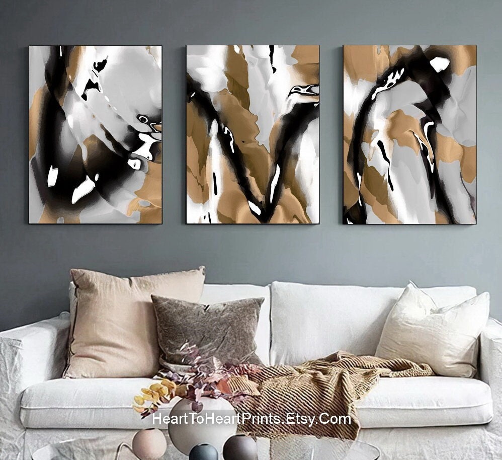 Black White Brown Abstract Gallery Set of 3 Abstract Painting - Etsy