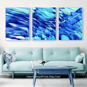 Light Blue Abstract Painting Canvas PRINTABLE Set of 3 Sky Blue Modern ...